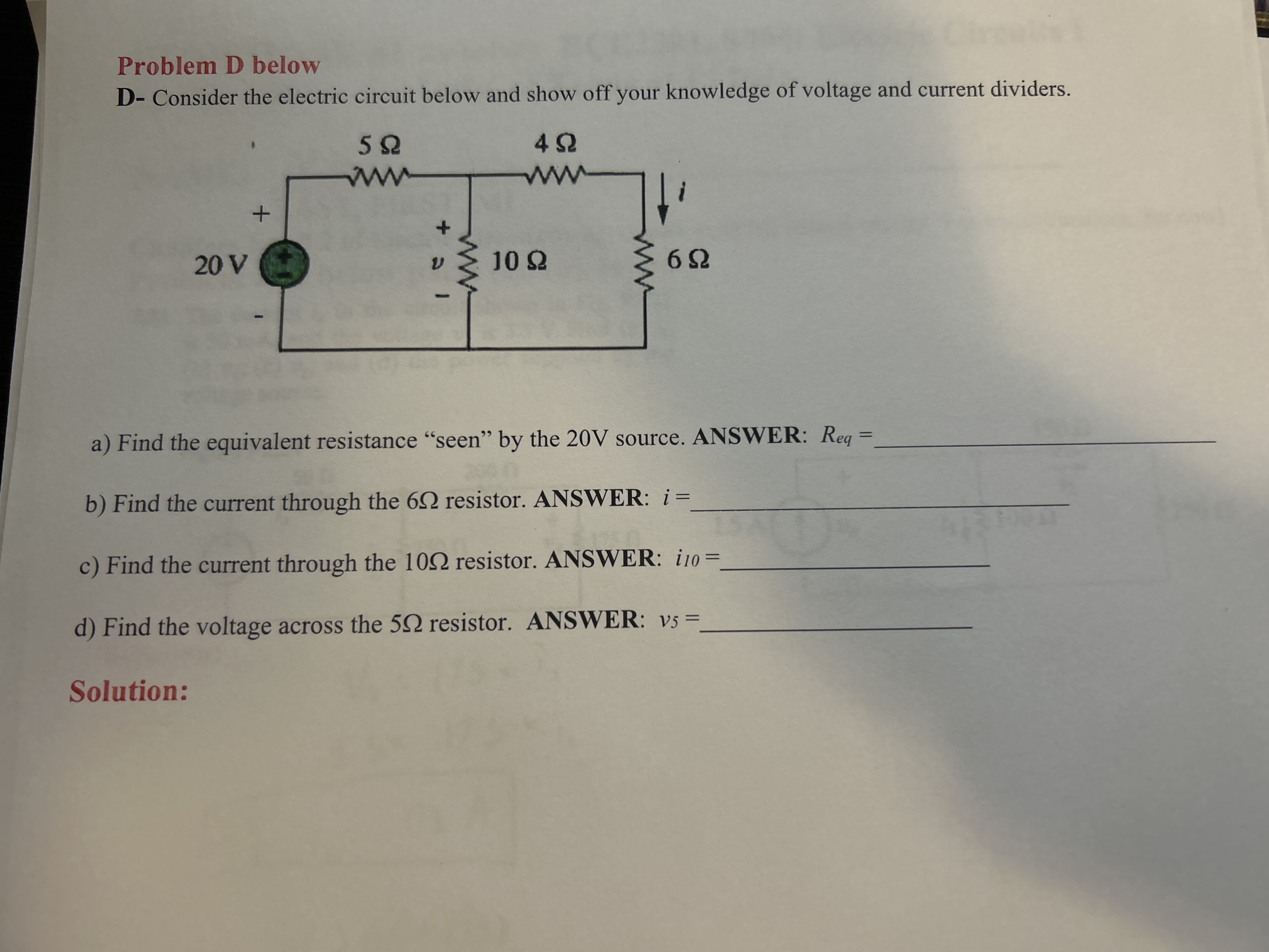 Solved Problem D belowD- ﻿Consider the electric circuit | Chegg.com