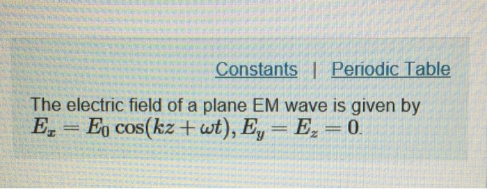 Solved Constants I Periodic Table The electric field of a | Chegg.com