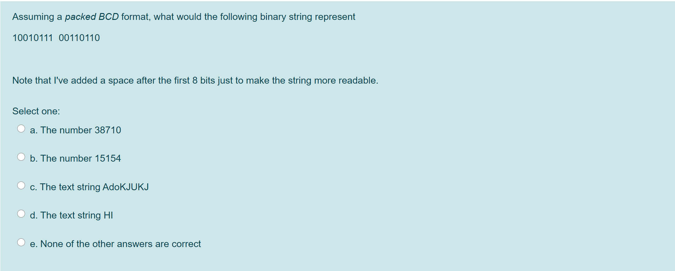 Solved Assuming a packed BCD format, what would the | Chegg.com