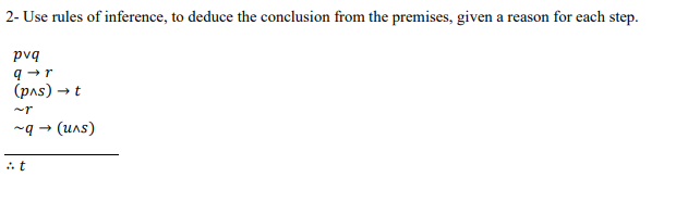 Solved 2- Use rules of inference, to deduce the conclusion | Chegg.com