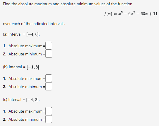 Solved Find the absolute maximum and absolute minimum values | Chegg.com