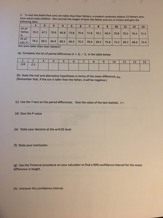 Solved 210 Statistics Inferences on 2 Means-Paired | Chegg.com