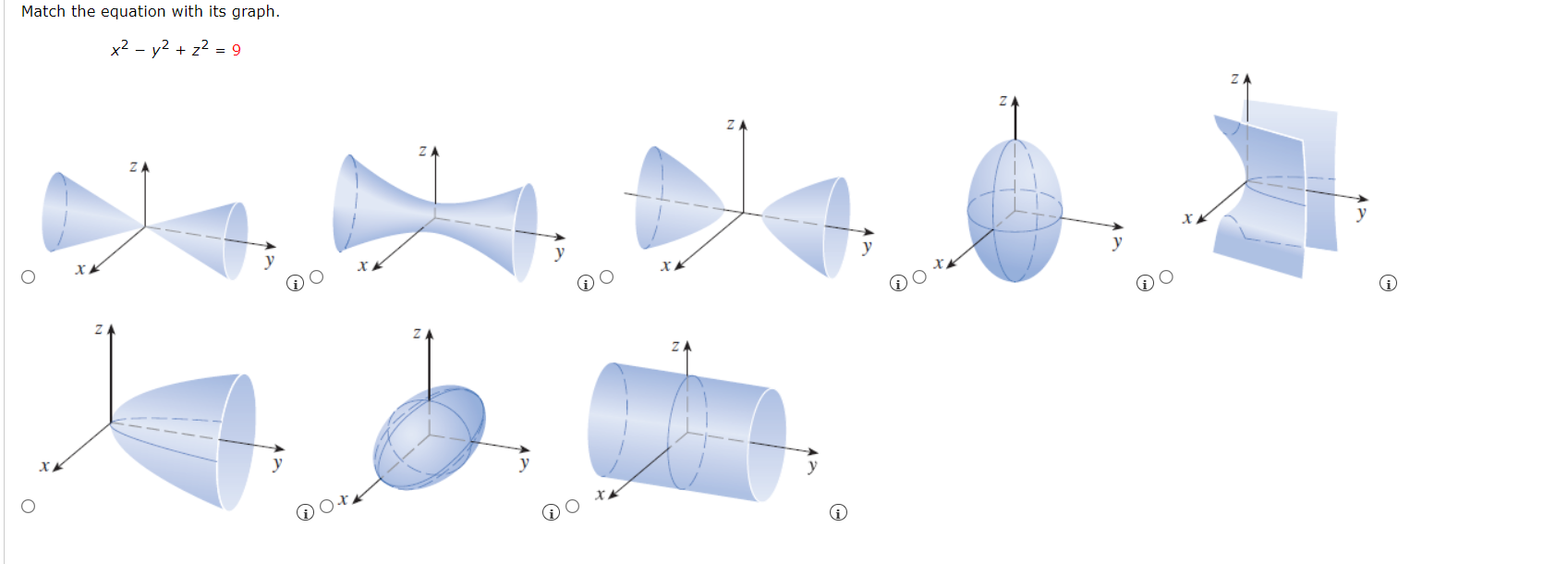 Solved Match the equation with its graph.x2-y2+z2=9(i)(i) | Chegg.com