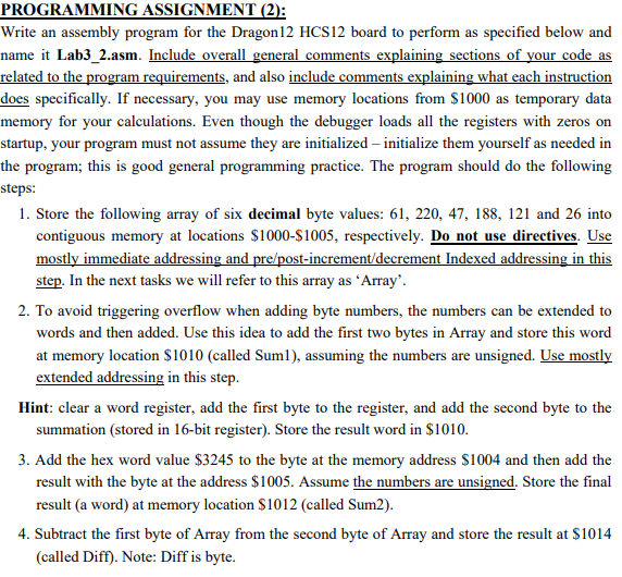 PROGRAMMING ASSIGNMENT (2): Write an assembly program | Chegg.com