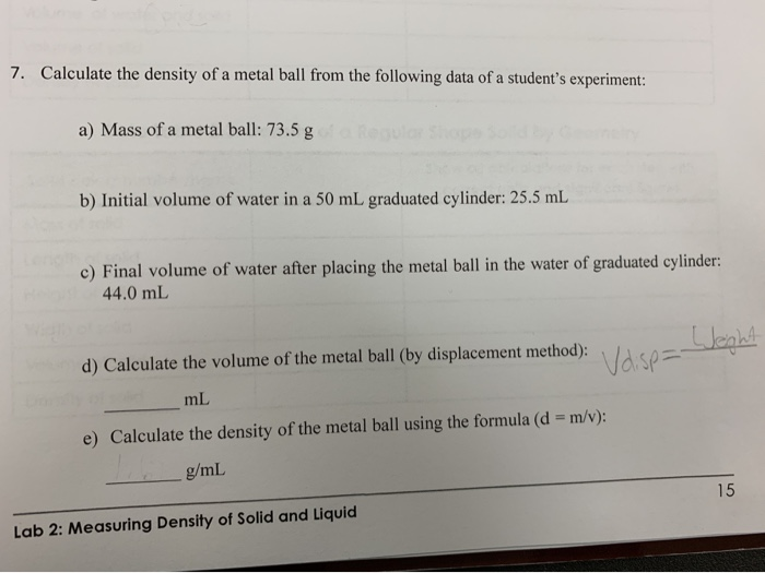 Solved 7. Calculate the density of a metal ball from the | Chegg.com