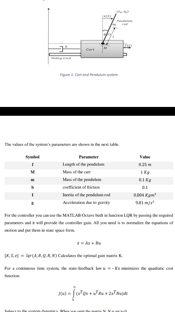 Solved Controller Designing Design LQR controller to | Chegg.com