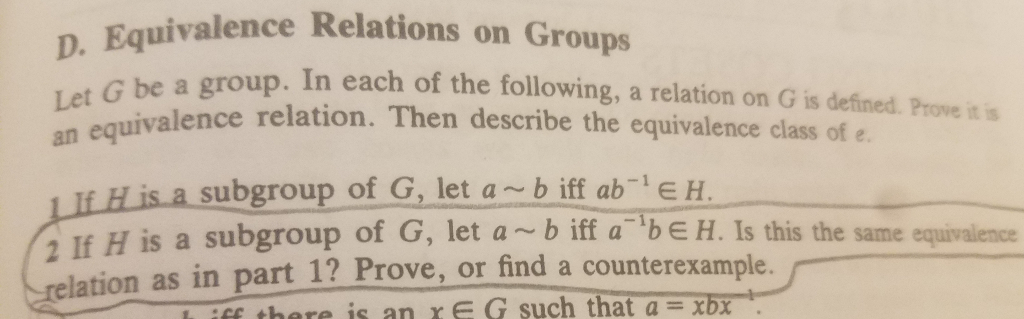 Solved Equivalence Relations on Groups group. In each of the | Chegg.com