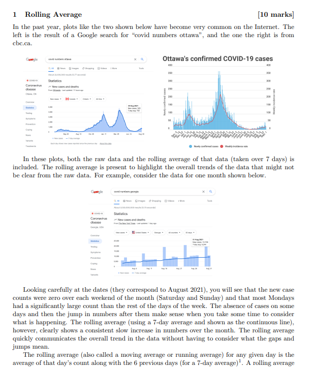 1 Rolling Average (10 marks) In the past year, plots | Chegg.com