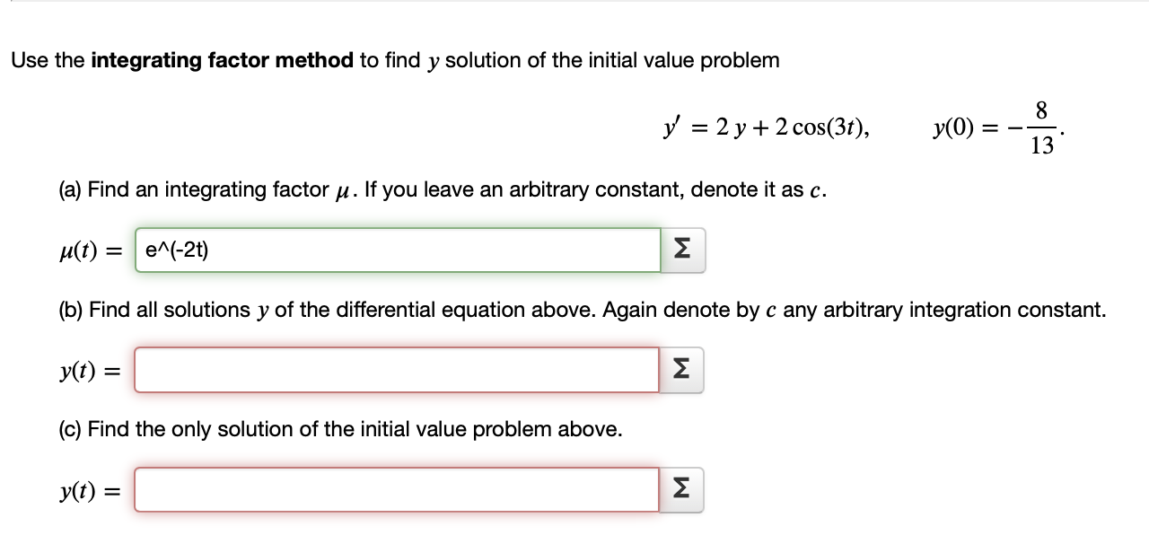 Solved Use the integrating factor method to find y solution | Chegg.com