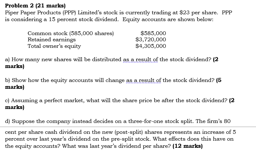 Solved Problem 2 (21 ﻿marks)Piper Paper Products (PPP) | Chegg.com