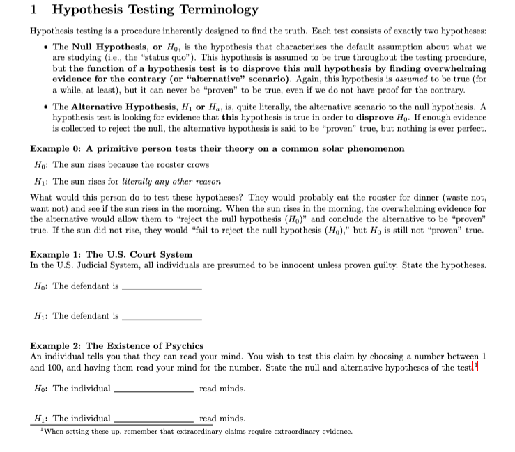 Solved 1 Hypothesis Testing Terminology Hypothesis testing | Chegg.com