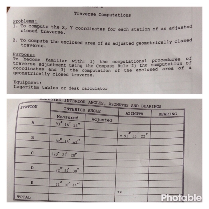 Solved Traverse Computations Problems: 1. To compute the x, | Chegg.com