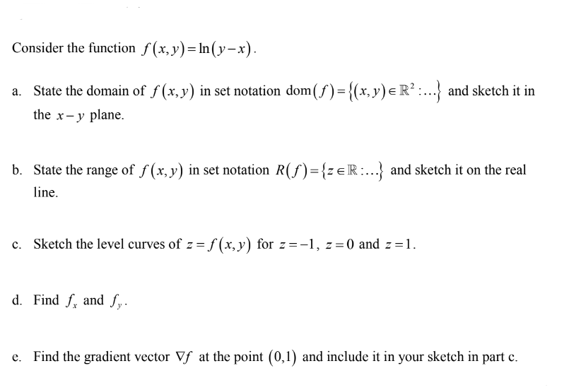 Solved Consider the function f(x,y)= ln(y,x). State the | Chegg.com