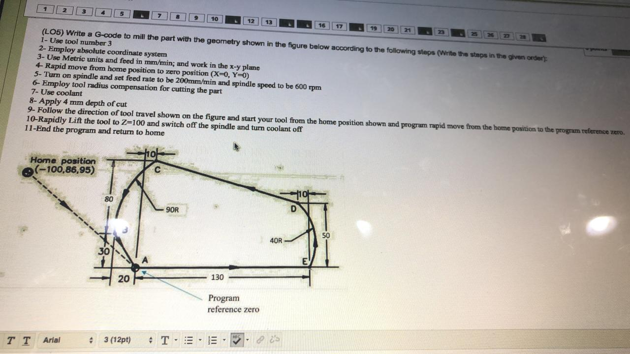 Solved (L05) Write a G-code to mill the part with the | Chegg.com