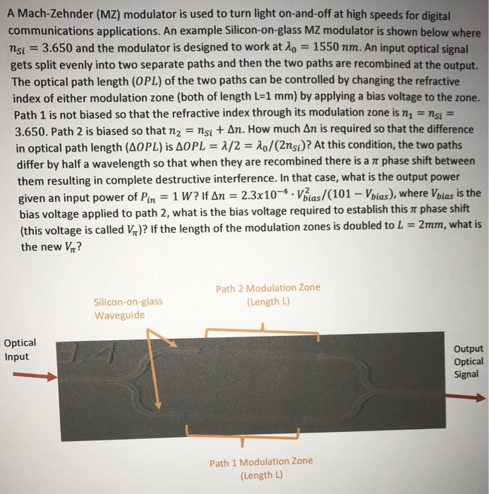 Solved A Mach-Zehnder (MZ) modulator is used to turn light | Chegg.com