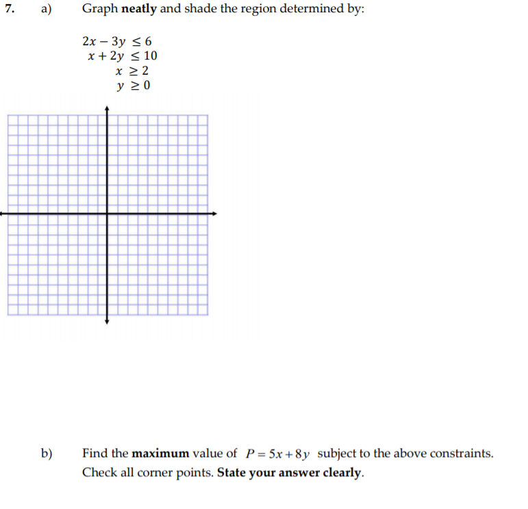 Solved 7. a) Graph neatly and shade the region determined | Chegg.com