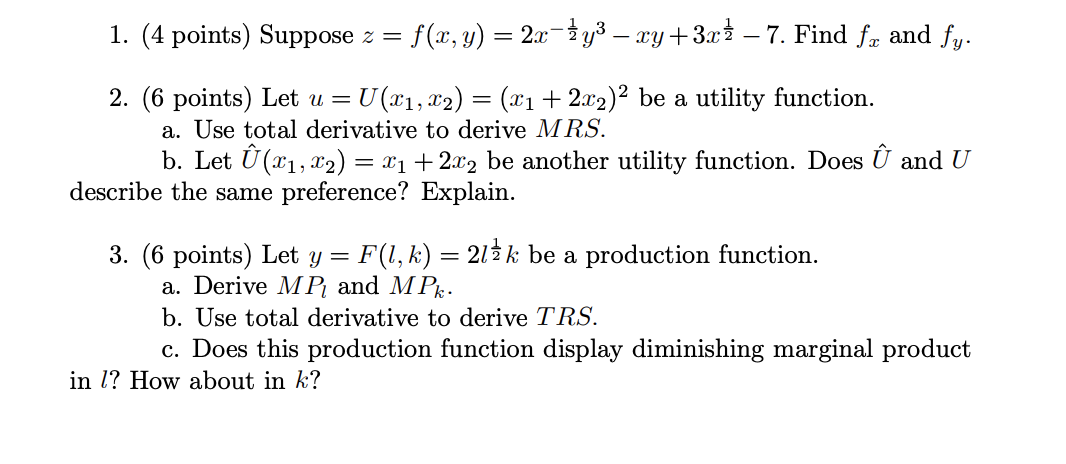 Solved 1. (4 points) Suppose z=f(x,y)=2x−21y3−xy+3x21−7. | Chegg.com