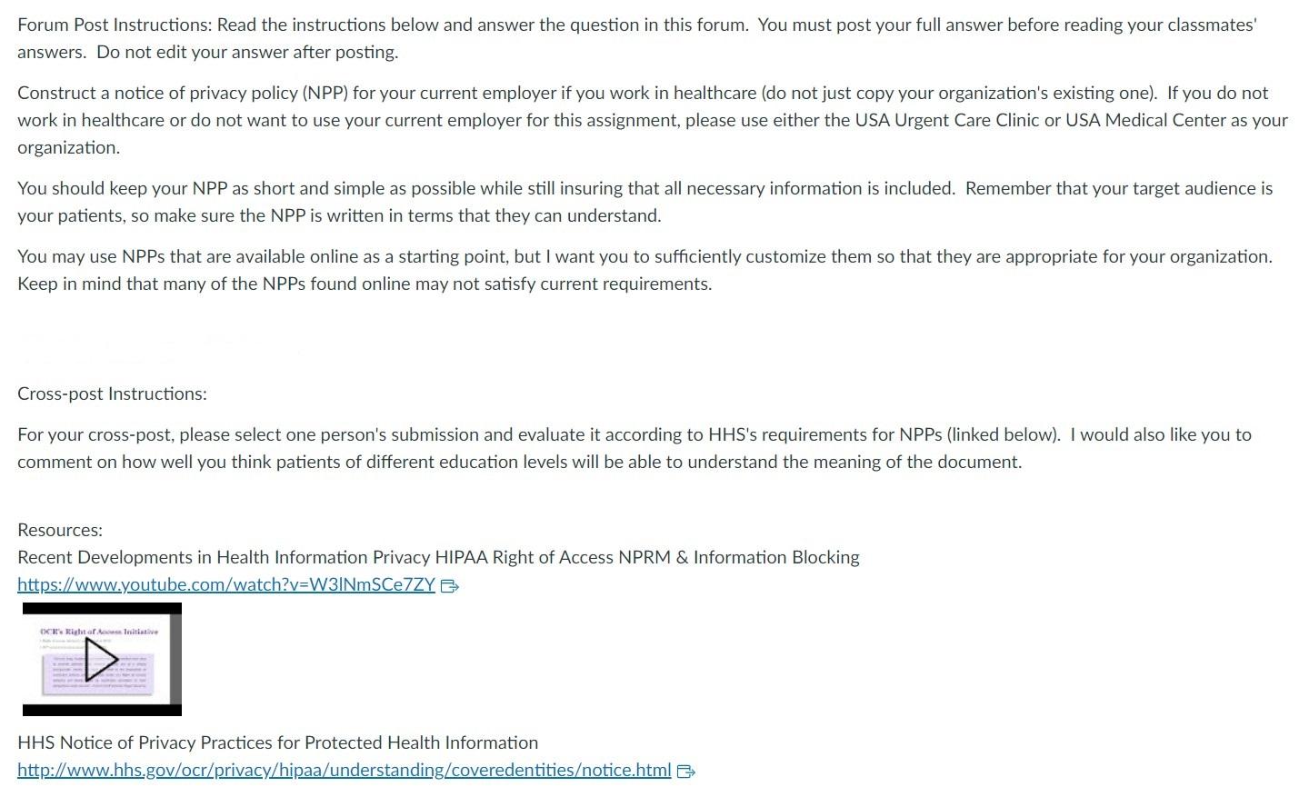 Solved Forum Post Instructions: Read the instructions below | Chegg.com