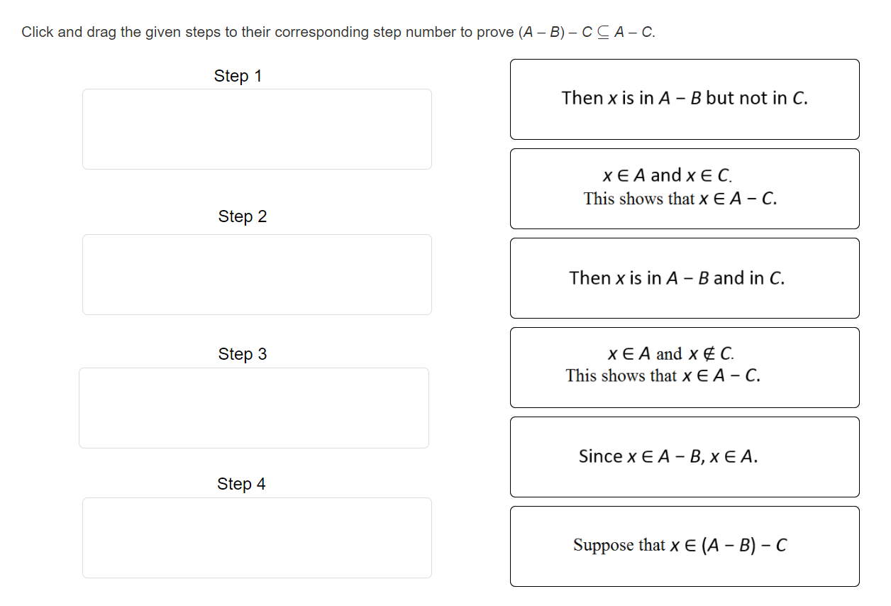 Solved Click and drag the given steps to their corresponding | Chegg.com Solved Click and drag the given steps to their corresponding | Chegg.com
