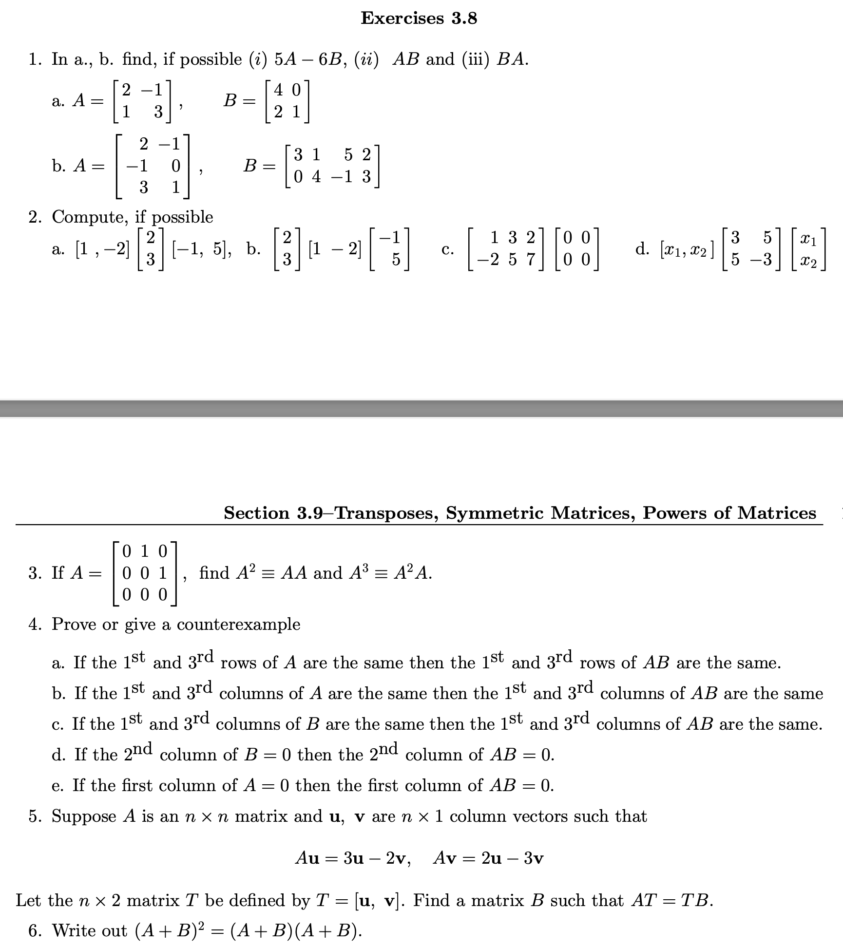 Solved 1. In a., b. find, if possible (i) 5A−6B, (ii) AB and | Chegg.com