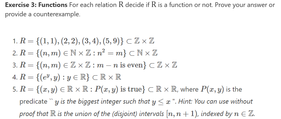 Solved Exercise 3: Functions For each relation R decide if R | Chegg.com
