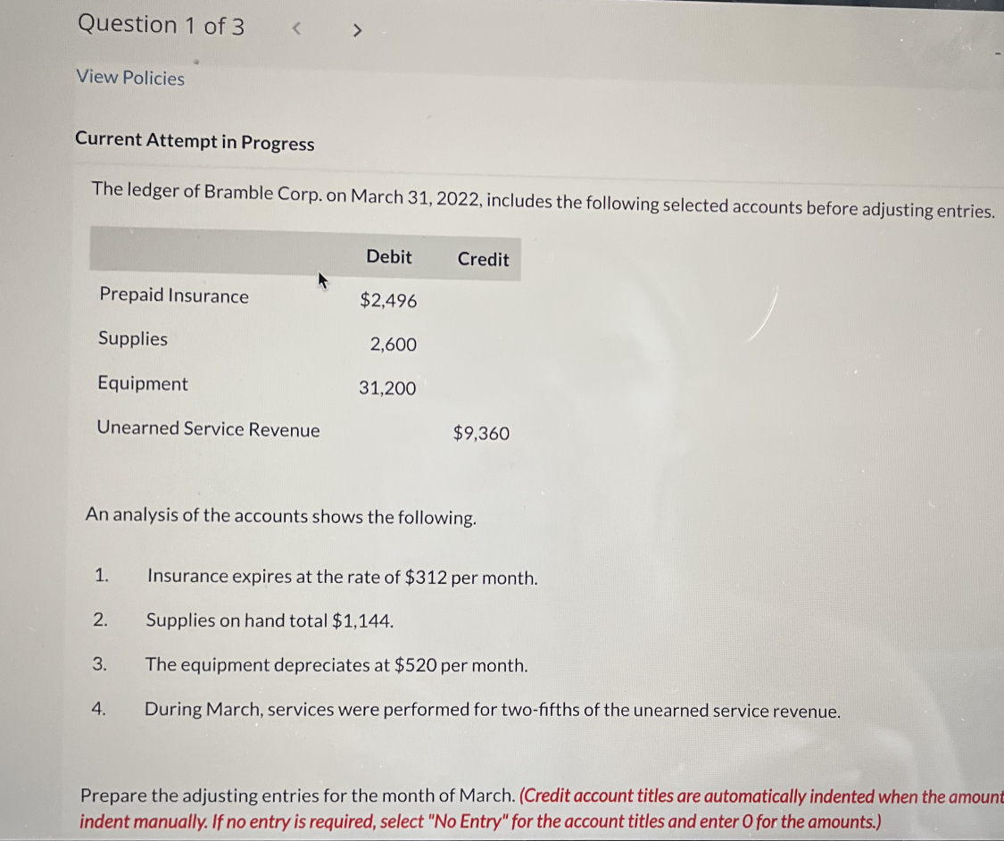 Solved Current Attempt in Progress The ledger of Bramble | Chegg.com