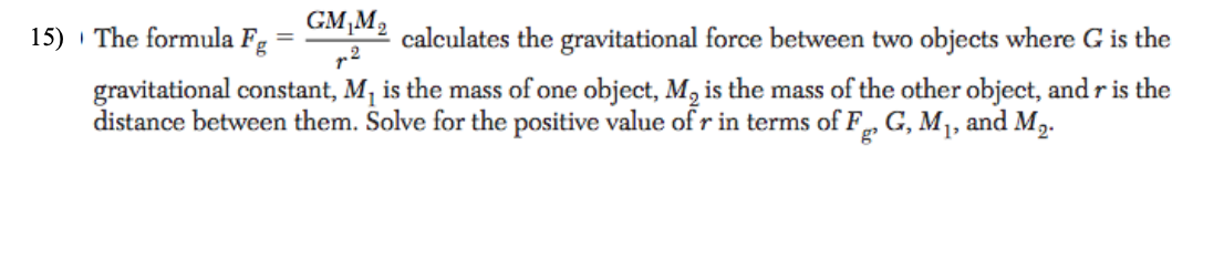 Solved GMM, 15) The formula Fg calculates the gravitational | Chegg.com