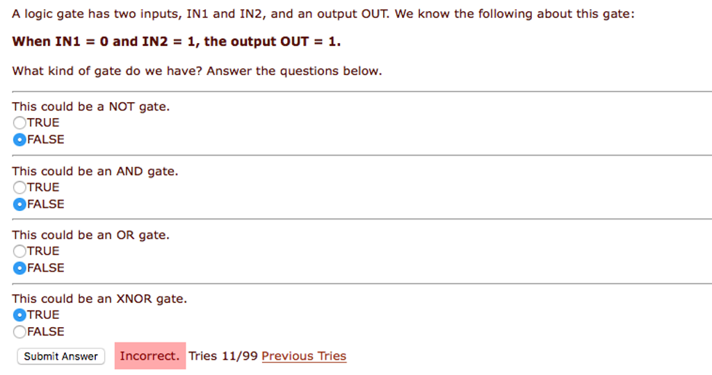 Solved A logic gate has two inputs, IN1 and IN2, and an | Chegg.com