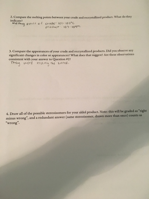 Solved CHEM326 Aldol Reaction Post-Lab Questions Grade:, | Chegg.com