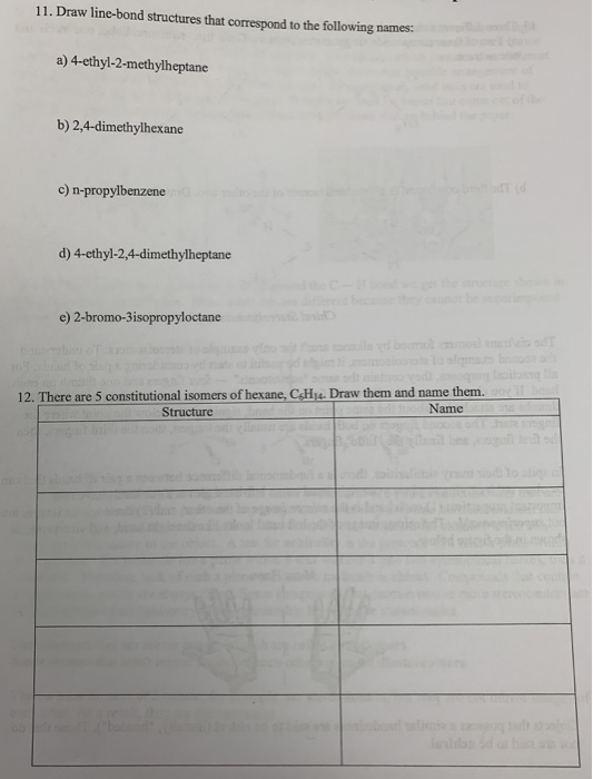 Solved 11. Draw line-bond structures that correspond to the | Chegg.com