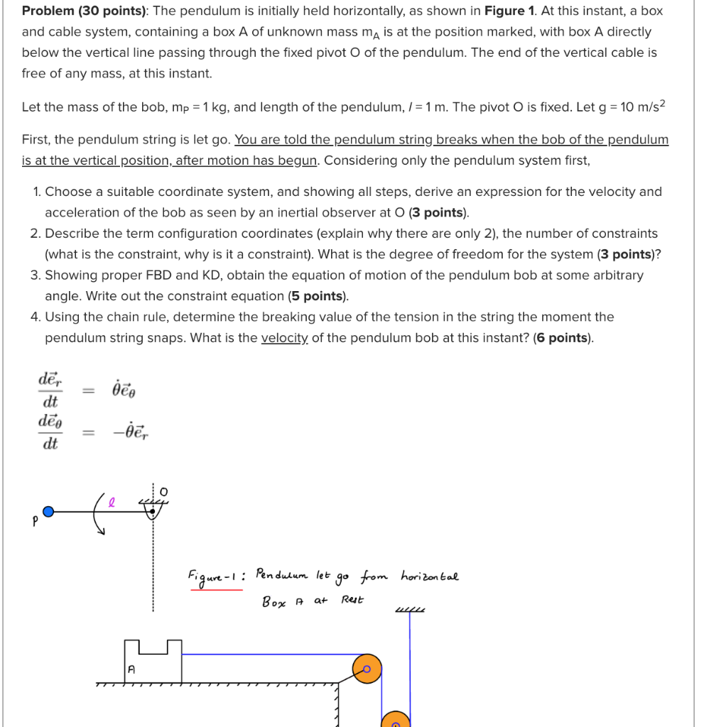 Problem (30 points): The pendulum is initially held | Chegg.com