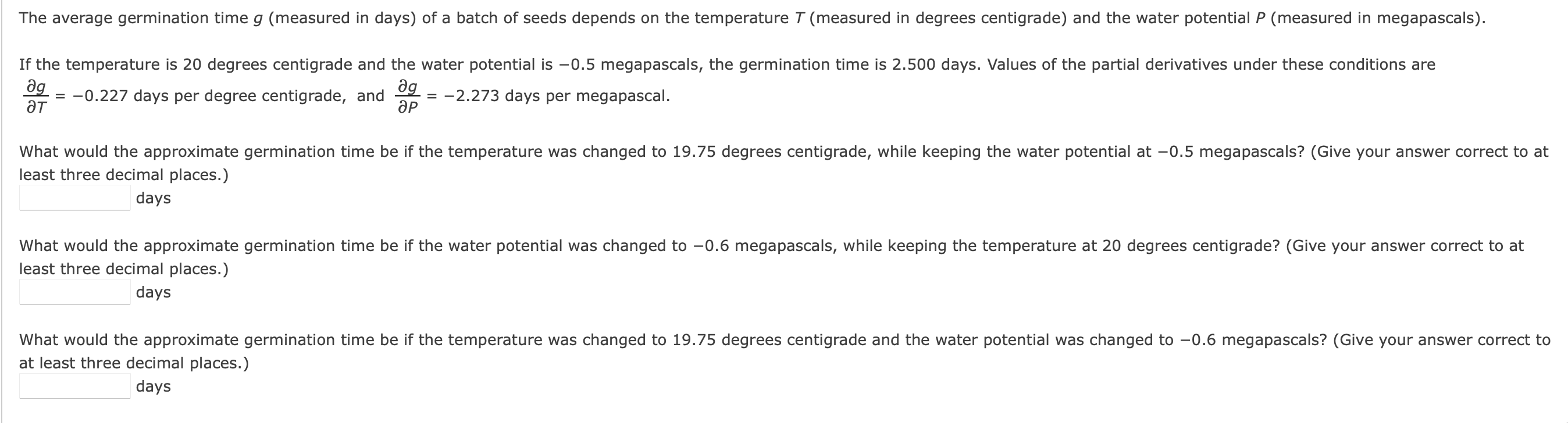 Solved The average germination time g (measured in days) of | Chegg.com