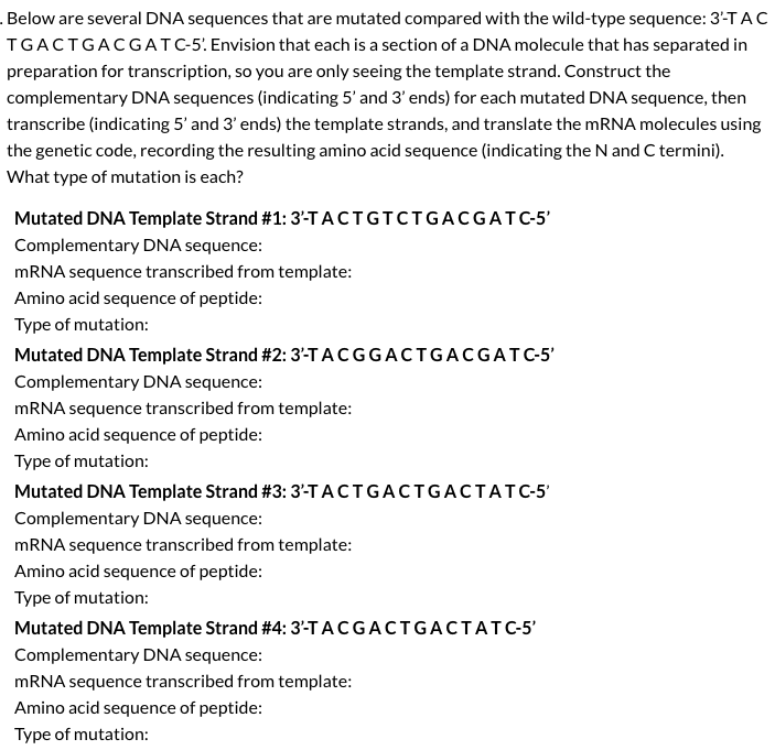 Solved Below are several DNA sequences that are mutated | Chegg.com