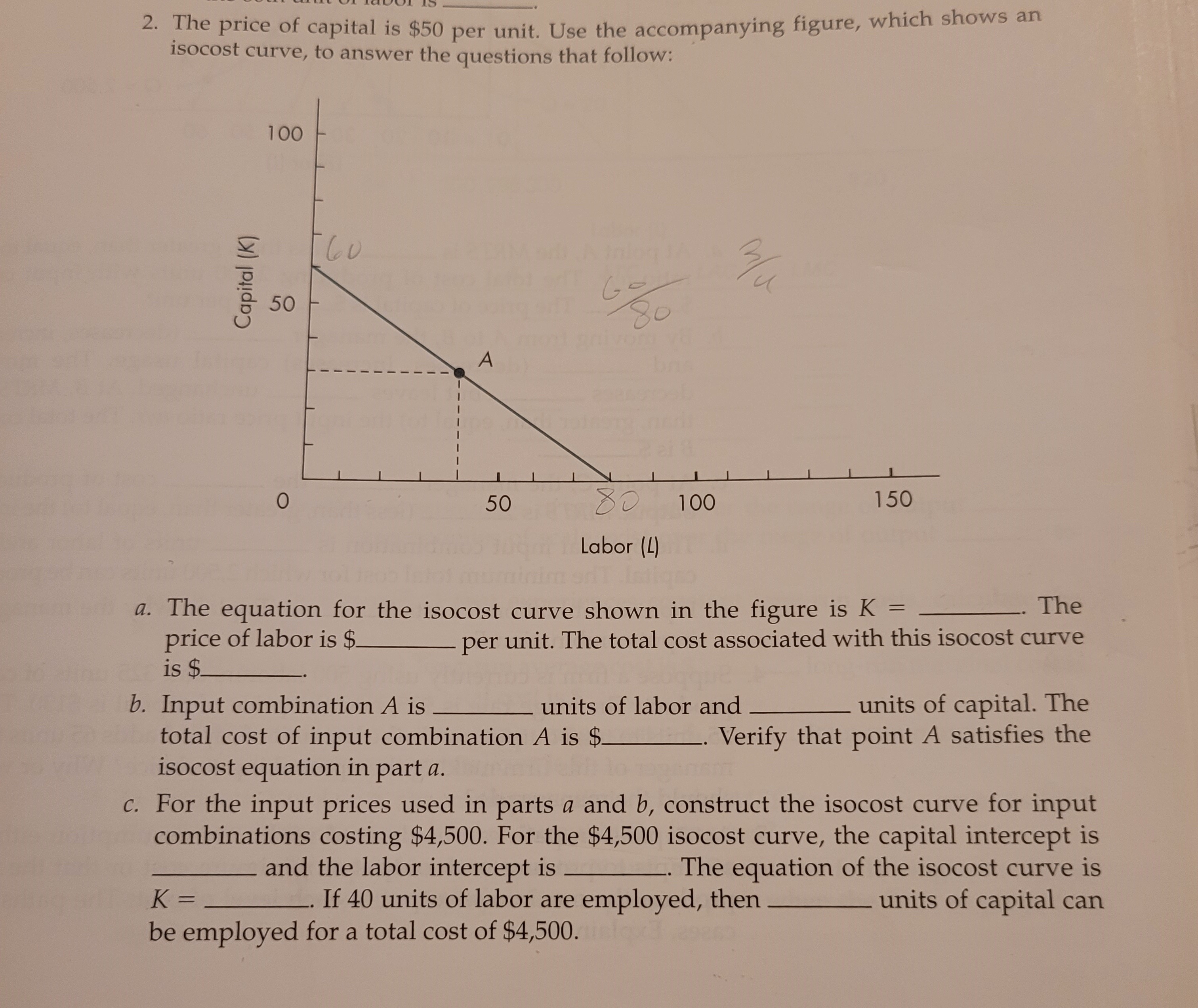 Solved 2 The Price Of Capital Is 50 Per Unit Use The