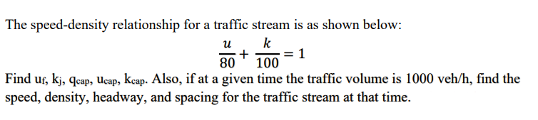 Solved The speed-density relationship for a traffic stream | Chegg.com
