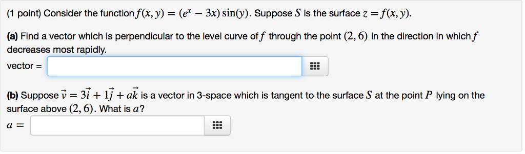 Solved (1 point) Consider the function f(x, y) - (e - 3x) | Chegg.com