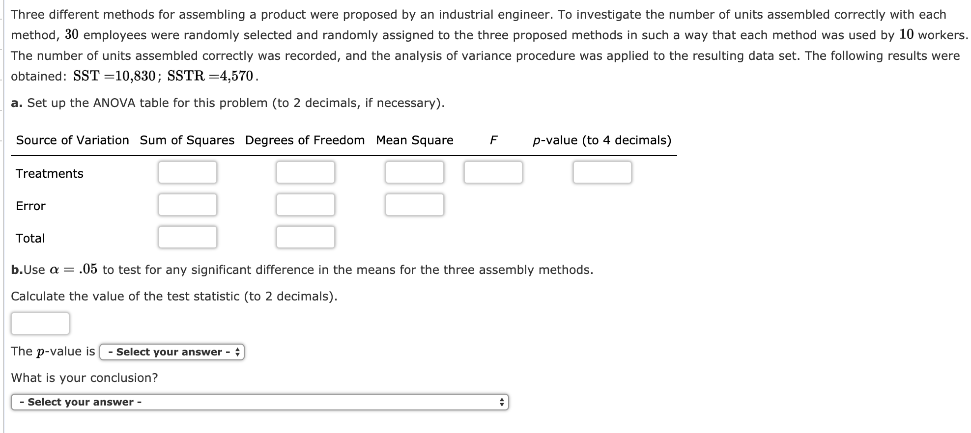 Solved Three different methods for assembling a product were | Chegg.com
