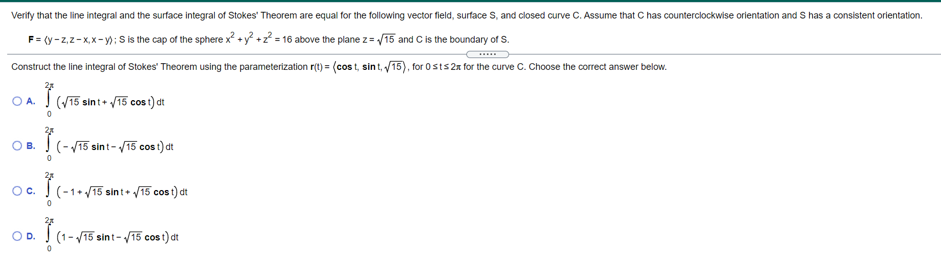 Solved Verify that the line integral and the surface | Chegg.com