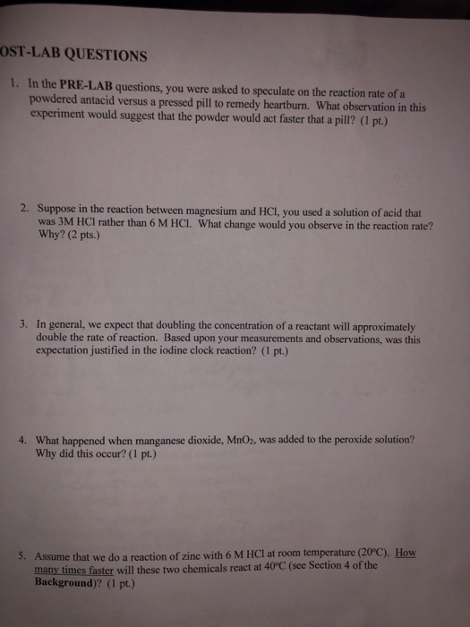 Solved Experiment 17 PRE-LAB QUESTIONS 1. For the reaction | Chegg.com