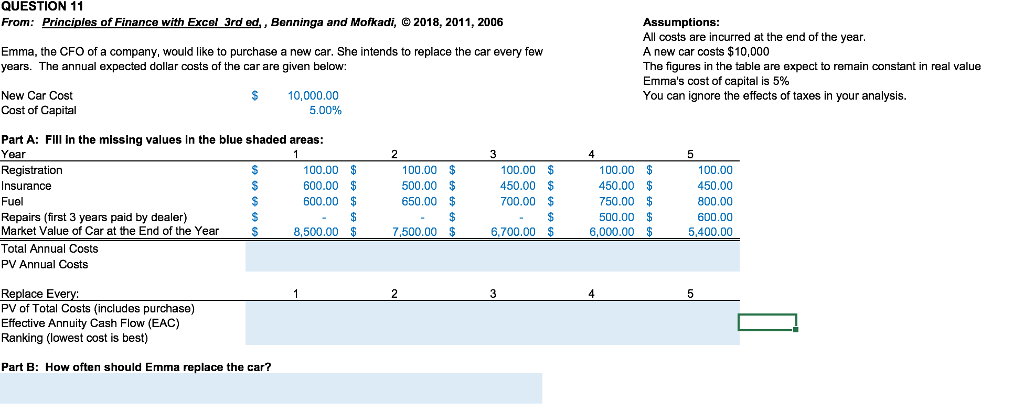 Solved QUESTION 11 From: Principles of Finance with Excel | Chegg.com
