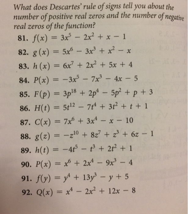Solved What does Descartes' rule of signs tell you about the | Chegg.com