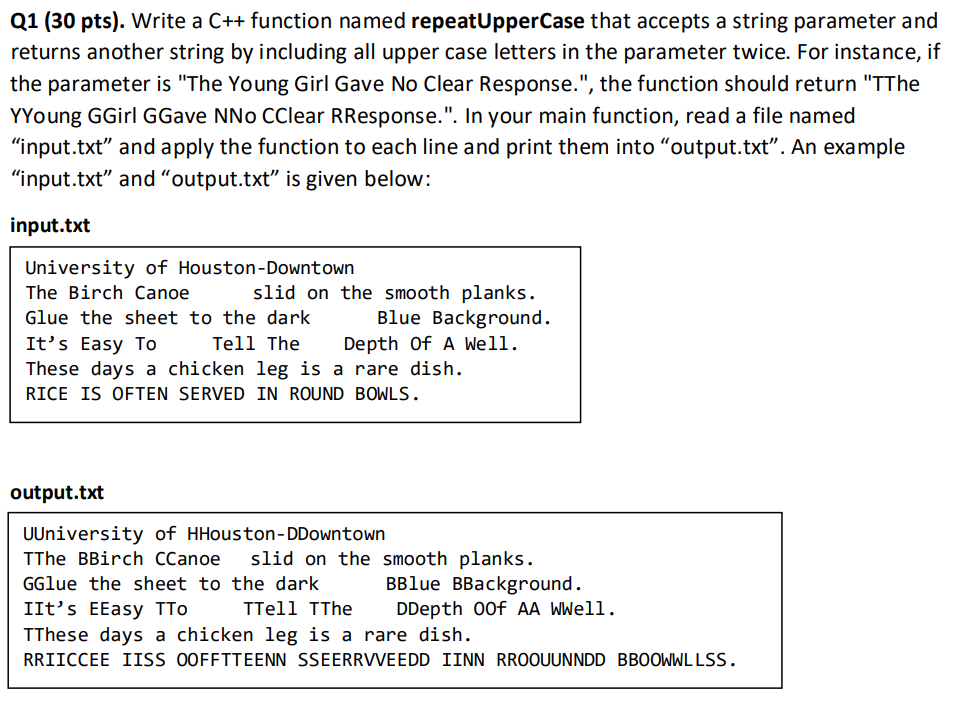 Solved Write a C++ function named repeatUpperCase that | Chegg.com