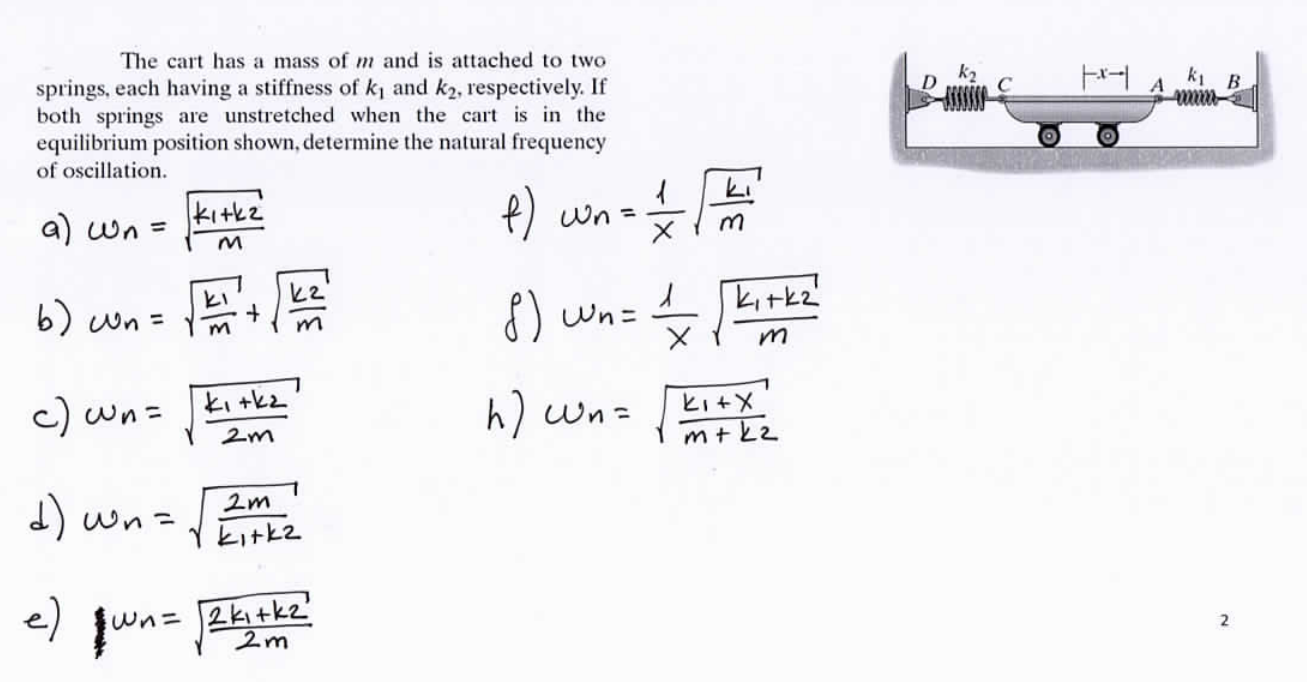 Solved The cart has a mass of m and is attached to two | Chegg.com