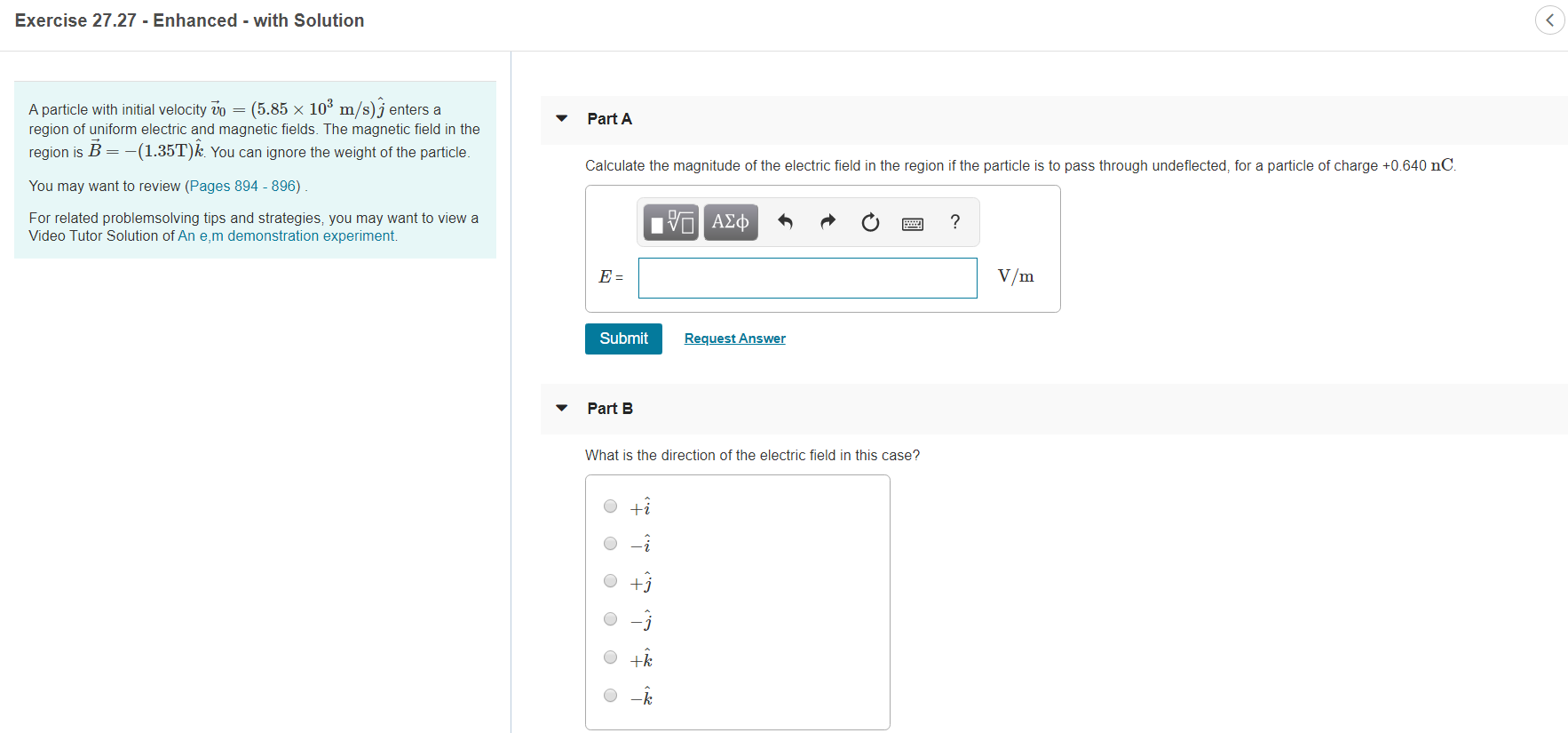 Solved Exercise 27.27 - Enhanced - with Solution Part A A | Chegg.com
