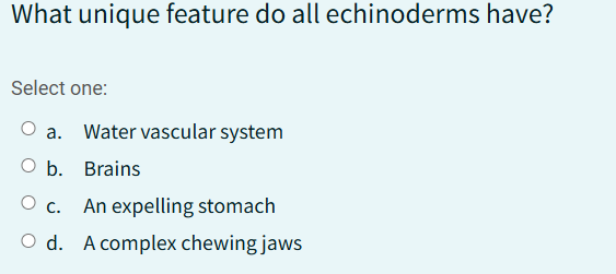 Solved What unique feature do all echinoderms have?Select | Chegg.com