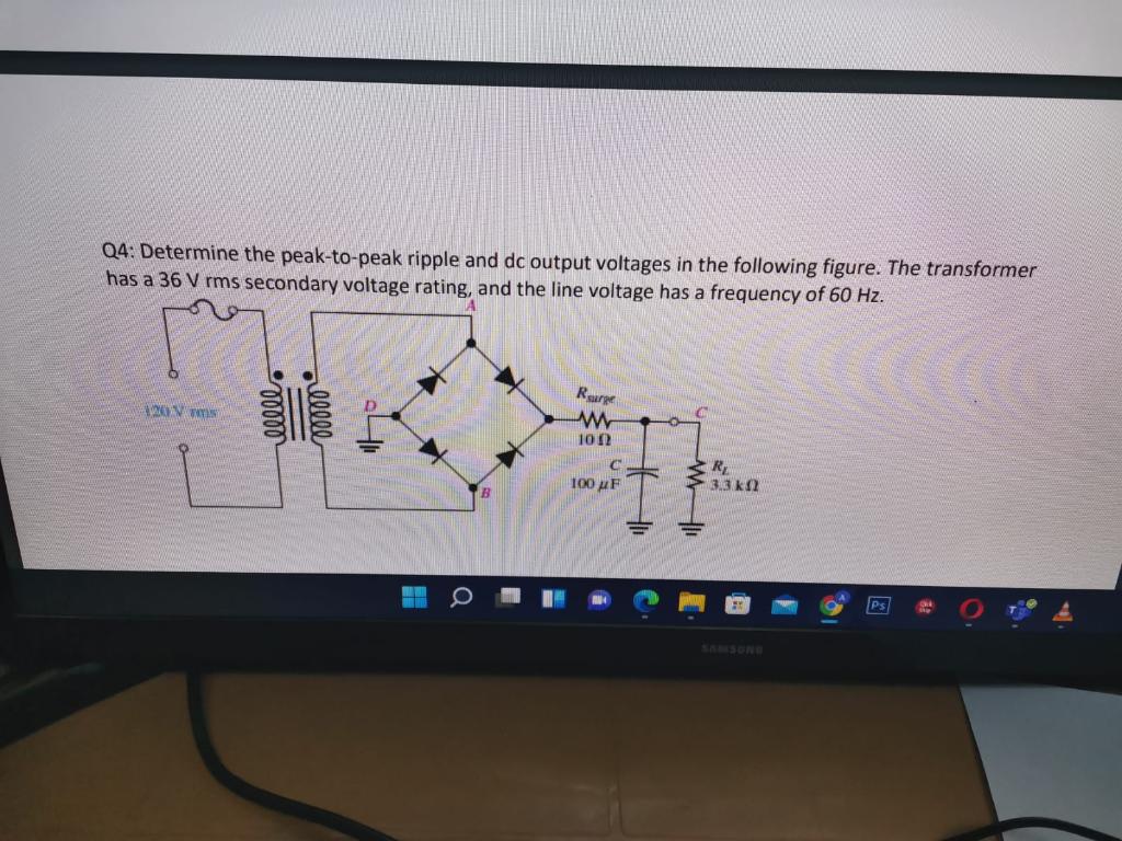 Solved Q4: Determine the peak-to-peak ripple and dc output | Chegg.com