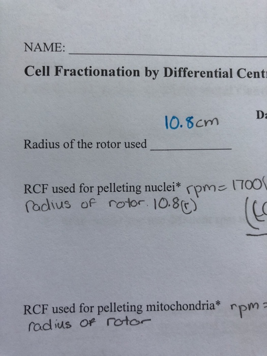 Solved NAME: Cell Fractionation by Differential Centr Da | Chegg.com
