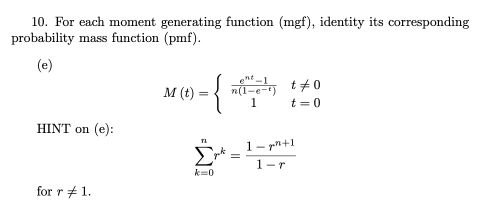Solved 10. For each moment generating function (mgf), | Chegg.com