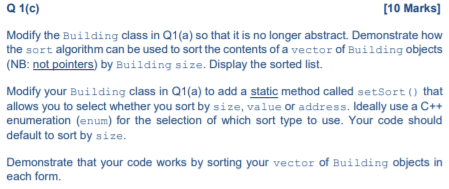Solved Q1(a) [10 Marks] Write an abstract C++ class Building | Chegg.com