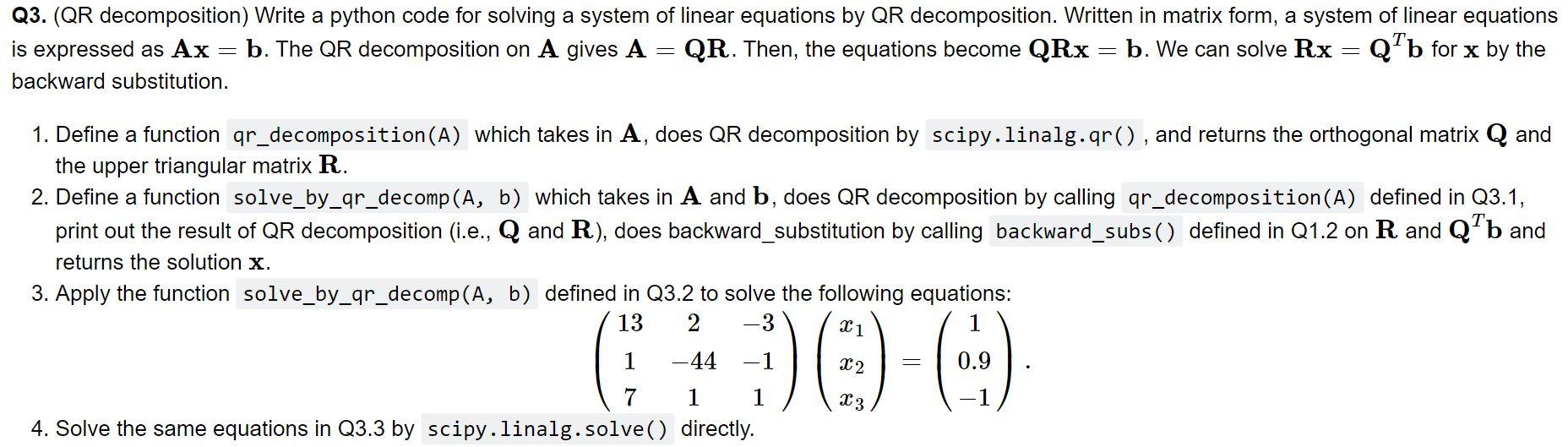 Solved Q3 Qr Decomposition Write A Python Code For